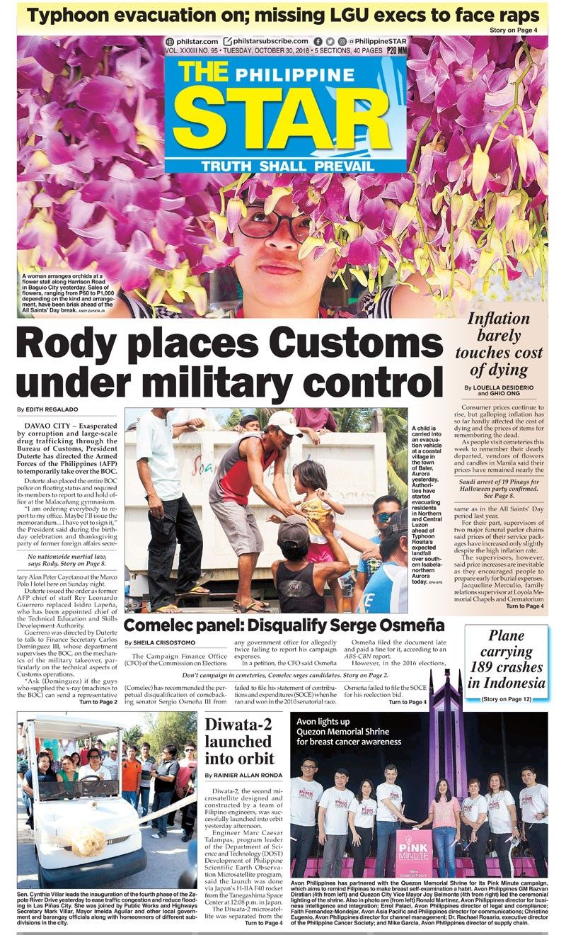 The STAR Cover (October 30, 2018) | Philstar.com